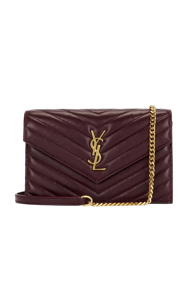 Saint Laurent Envelope Wallet On Chain In Wine - Hot Wine
