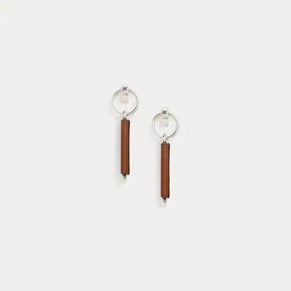 Ralph Lauren Calfskin Trim Long Link Earrings - Brown/grey