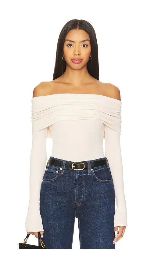 Enza Costa Silk Ribbed Off-shoulder Top - Fawn