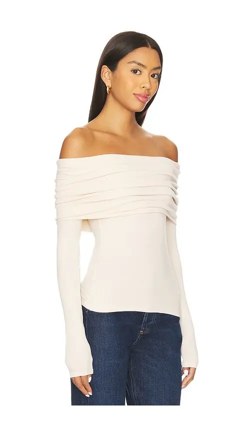 Enza Costa Silk Ribbed Off-shoulder Top - Fawn