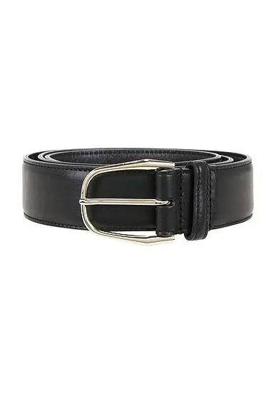 Saint Laurent Leather Belt With Silver-tone Buckle