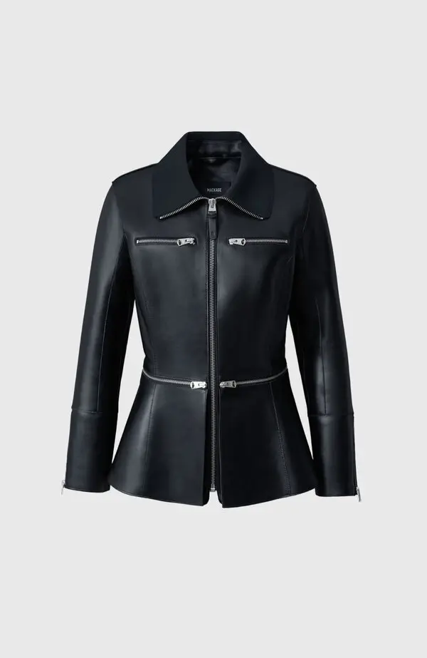 Mackage Jessyan Fitted Lamb Leather Jacket With Peplum Hem - Black