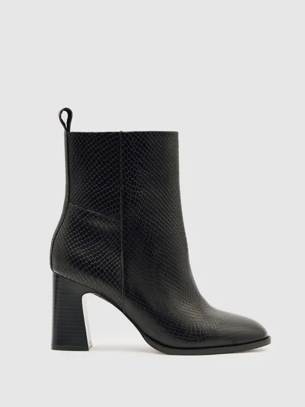 REISS Leather Block-heel Ankle Boots - Snake