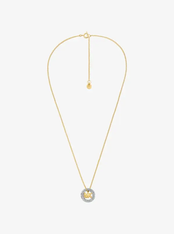 Michael Kors Pavé And Logo Charm Two-tone Necklace - Silver