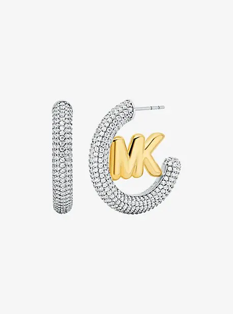 Michael Kors Pavé Logo Charm Hoop Earrings - Silver