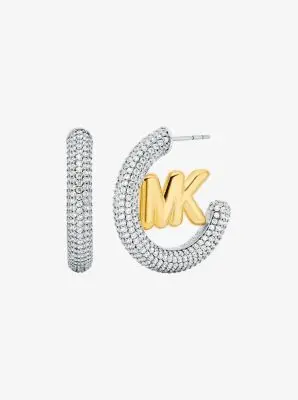Michael Kors Pavé Logo Charm Hoop Earrings