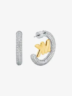 Michael Kors Pavé Logo Charm Hoop Earrings