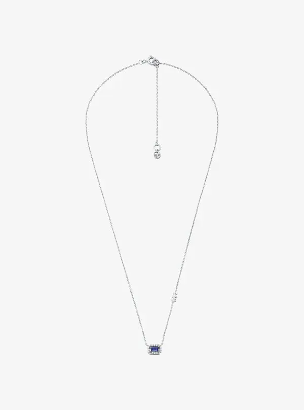 Michael Kors Sterling Pavé Halo Necklace With Emerald Cut Cubic Zirconia - Silver