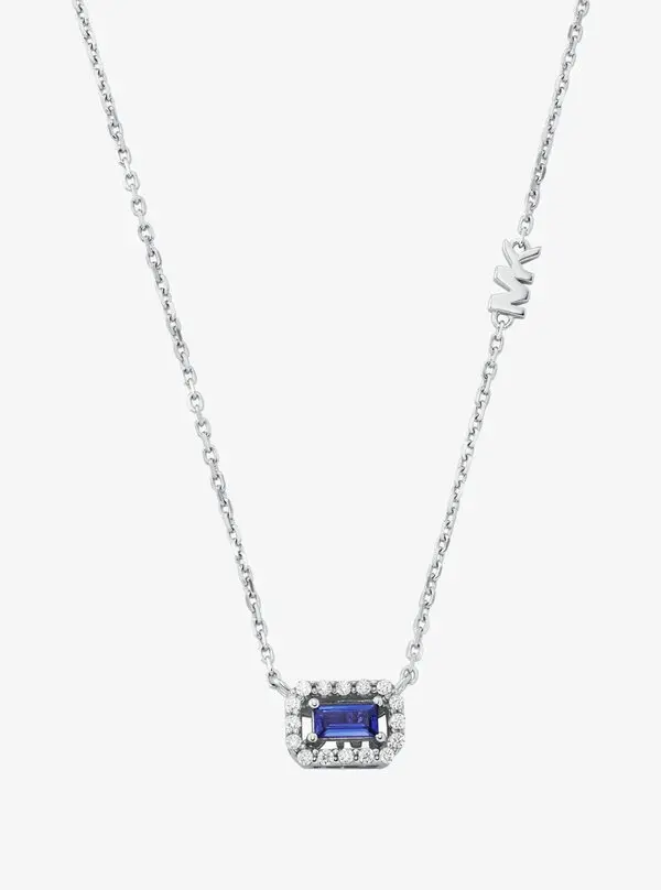 Michael Kors Sterling Pavé Halo Necklace With Emerald Cut Cubic Zirconia