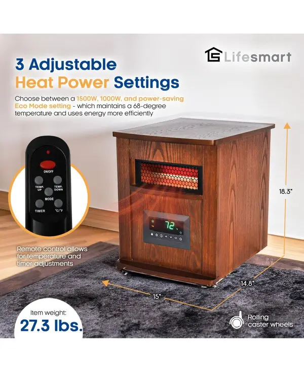 LIFESMART GLOBAL Lifesmart Lifepro 6 Element 1500w Electric Infrared Quartz Indoor Space Heater