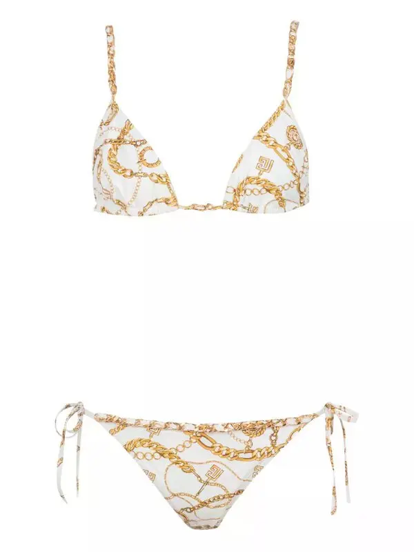 Balmain Chain-print Triangle Bikini - White