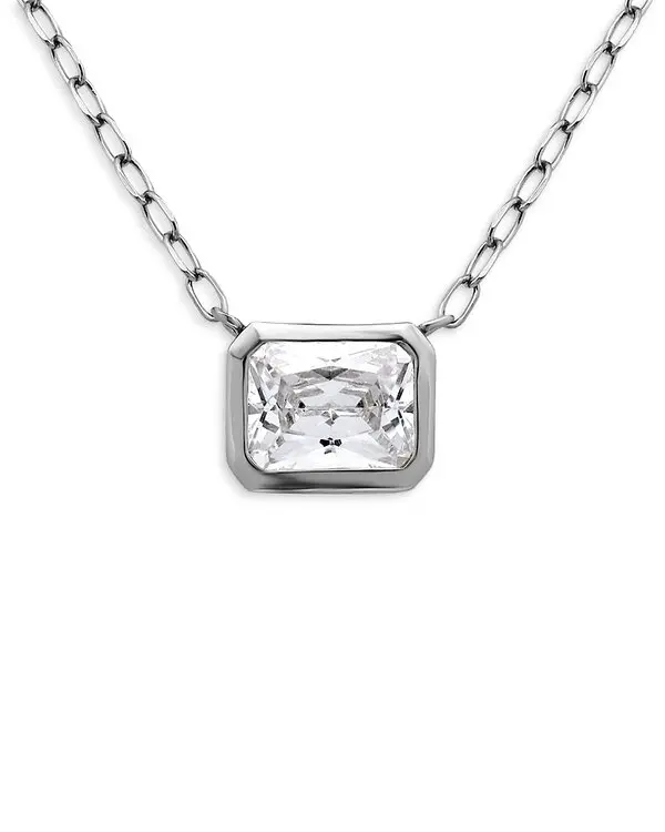 Aqua 18k Over Sterling Octagon Zirconia Necklace - Silver
