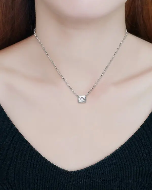 Aqua 18k Over Sterling Octagon Zirconia Necklace - Silver