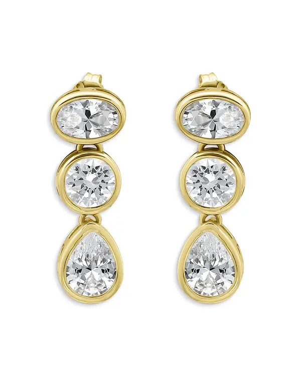 Aqua 18k Over Sterling Silver Cubic Zirconia Drop Earrings - Gold