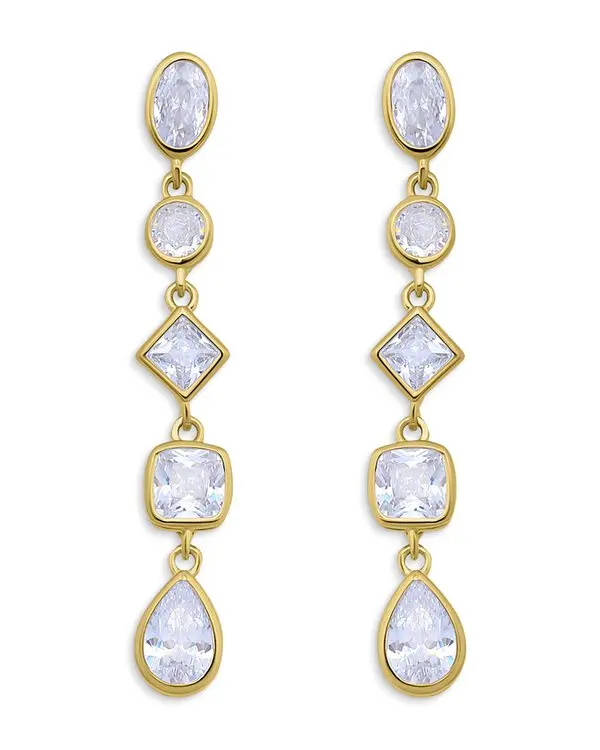Aqua 18k Over Sterling Silver Cubic Zirconia Drop Earrings - Gold