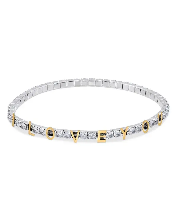 Aqua Cubic Zirconia Stretch Bracelet - Two Tone