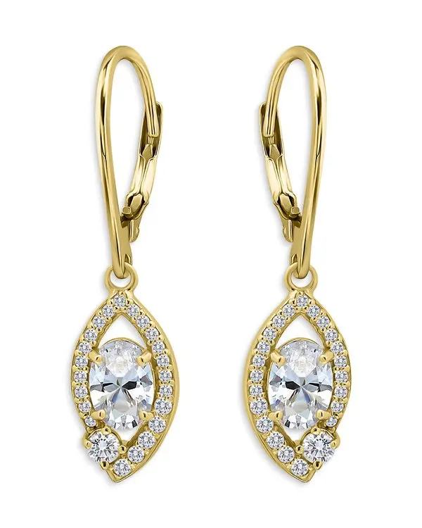 Aqua 18k Over Sterling Silver Oval Cubic Zirconia Drop Earrings - Gold