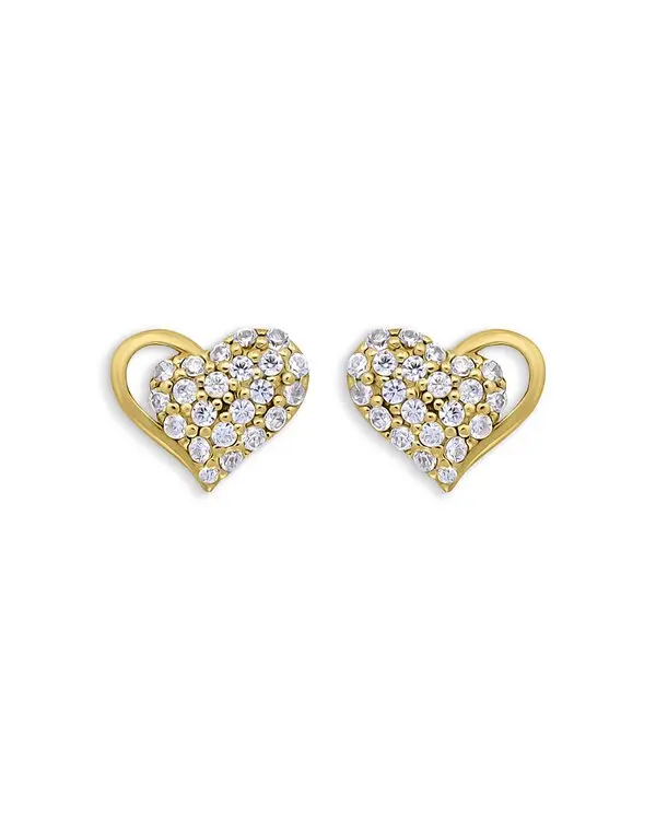 Aqua 18k Over Sterling Silver Pave Cubic Zirconia Heart Stud Earrings - Gold