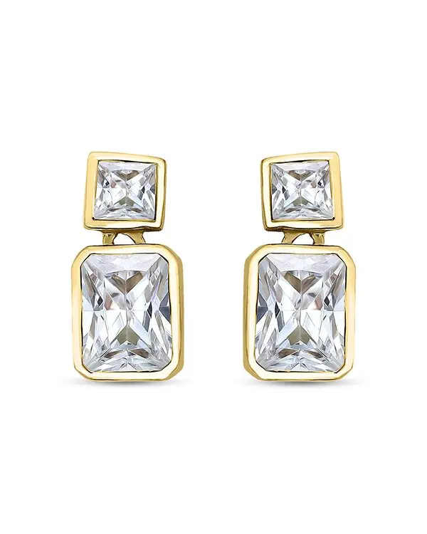 Aqua Cubic Zirconia Drop Earrings - Gold