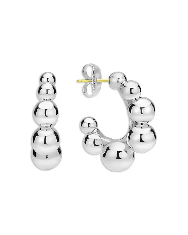 Lagos 18k Yellow Gold & Sterling Caviar Bubbly Beaded Hoop Earrings - Silver