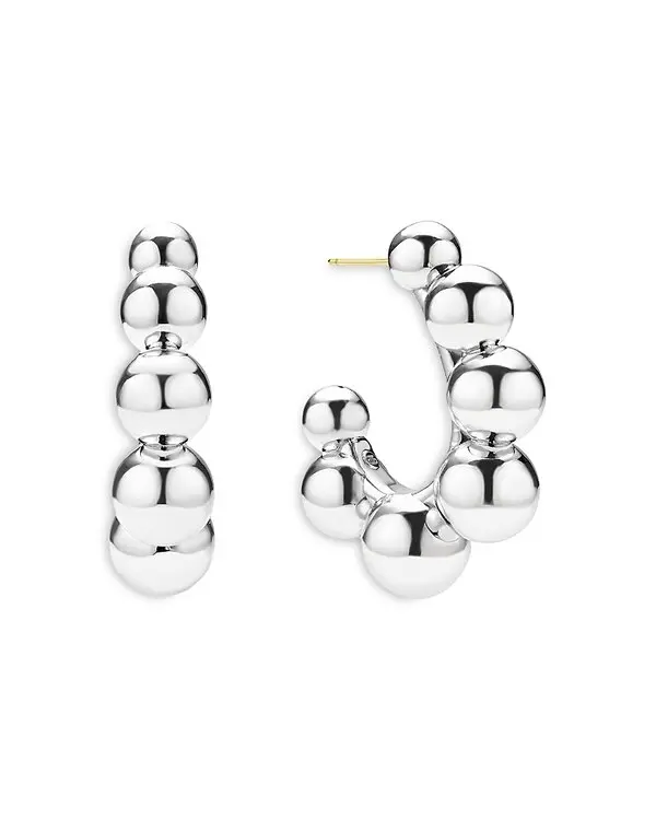 Lagos 18k Yellow Gold & Sterling Beaded Hoop Earrings - Silver