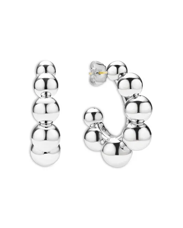 Lagos 18k Yellow Gold & Sterling Beaded Hoop Earrings - Silver