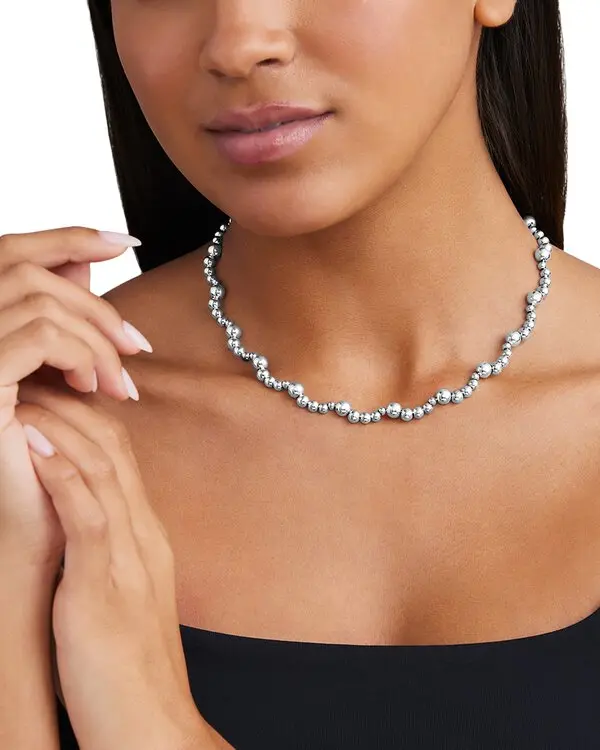 Lagos Sterling Caviar Bubbly Scalloped Beaded Collar Necklace - Silver