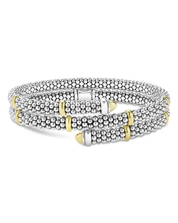 Lagos 18k Yellow Gold And Sterling Caviar Wrap Bracelet - Silver