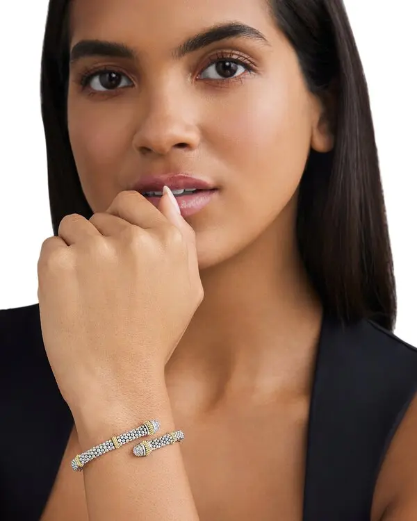 Lagos 18k Yellow Gold & Sterling Caviar Lux Diamond Bangle - Silver
