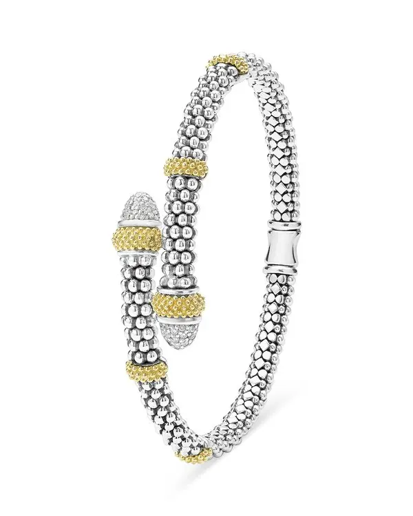 Lagos 18k Yellow Gold & Sterling Caviar Lux Diamond Bangle - Silver