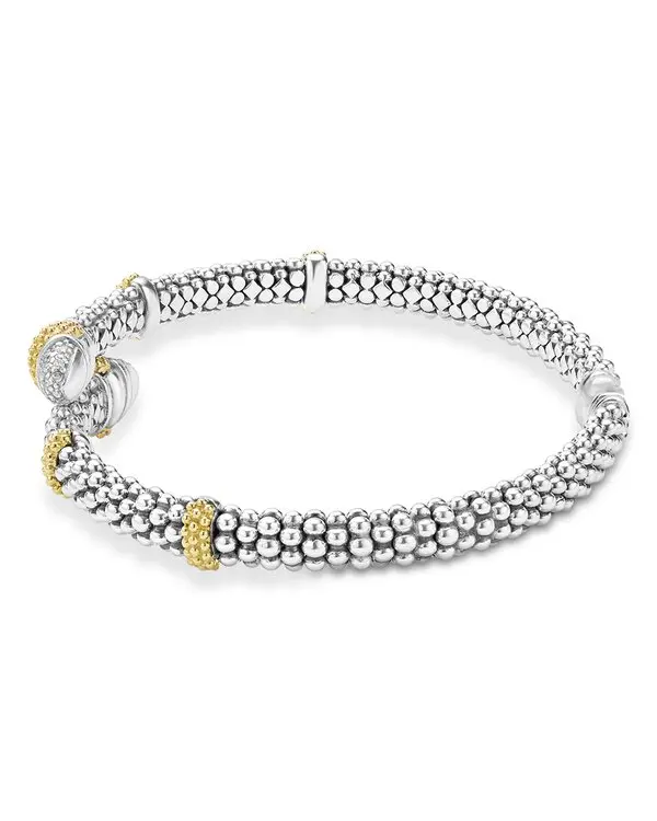 Lagos 18k Yellow Gold & Sterling Caviar Lux Diamond Bangle - Silver