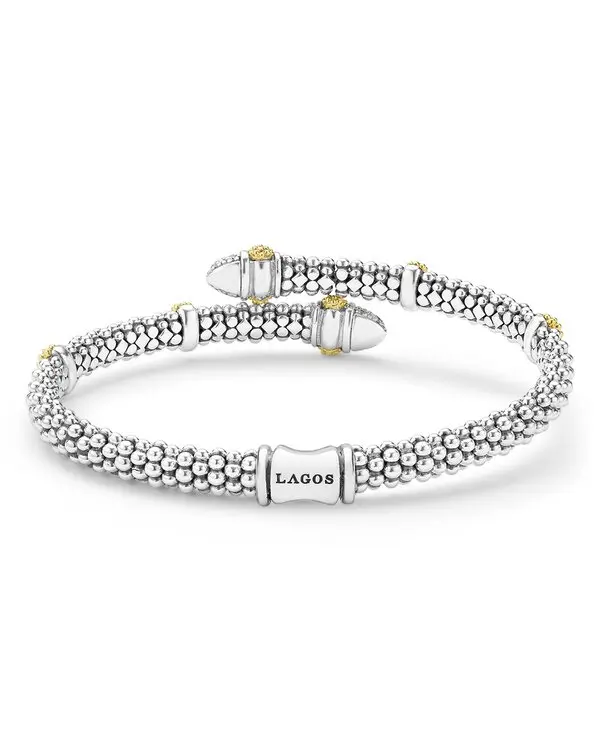 Lagos 18k Yellow Gold & Sterling Caviar Lux Diamond Bangle - Silver
