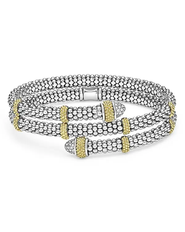 Lagos 18k Yellow Gold & Sterling Caviar Lux Diamond Wrap Bracelet - Silver