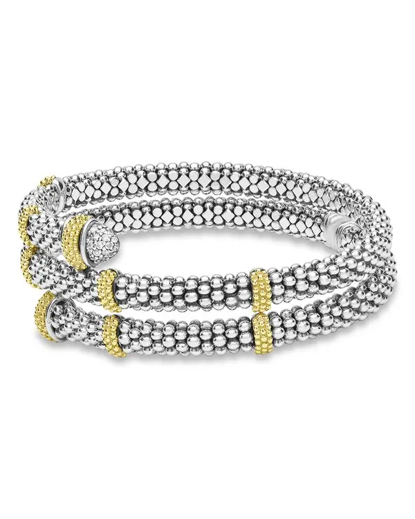 Lagos 18k Yellow Gold & Sterling Caviar Lux Diamond Wrap Bracelet - Silver