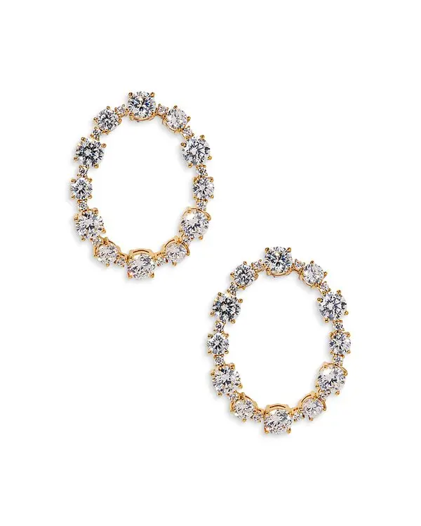 Nadri Cubic Zirconia Front Facing Hoop Earrings - Gold