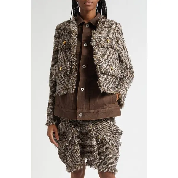 Sacai Tweed And Denim Layered Jacket
