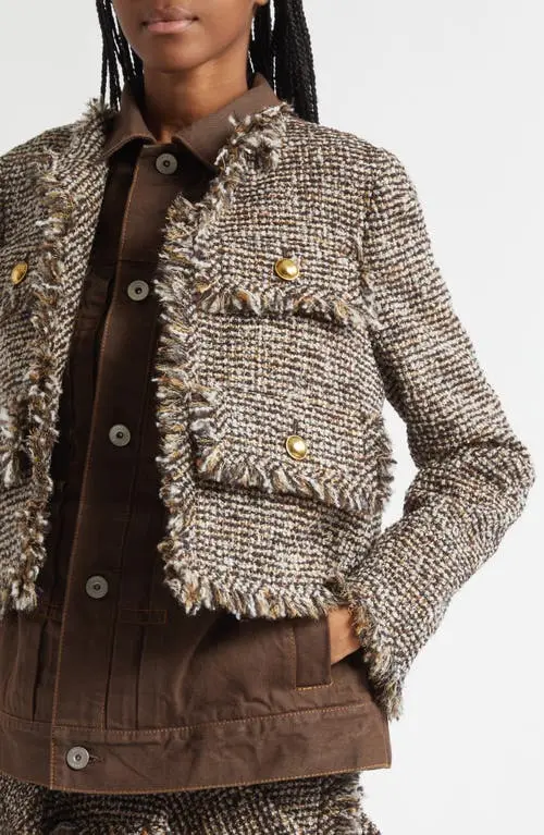 Sacai Tweed And Denim Layered Jacket