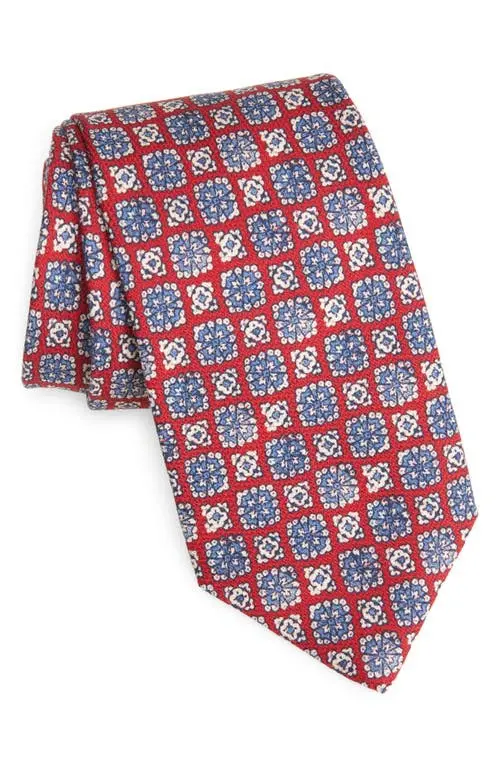 David Donahue Geometric Silk Neck Tie - Red