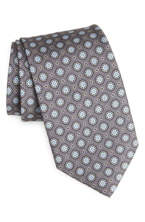 David Donahue Geometric Italian Silk Necktie - Charcoal