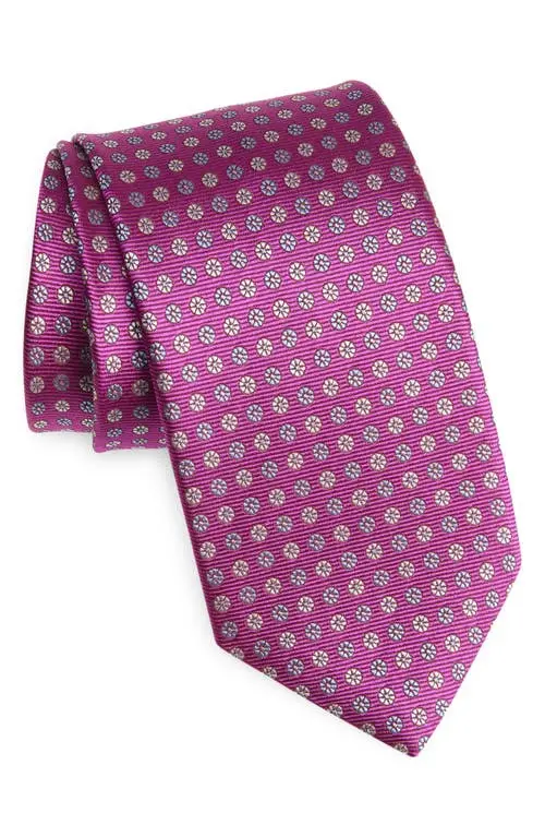 David Donahue Floral Medallion Silk Neck Tie - Berry
