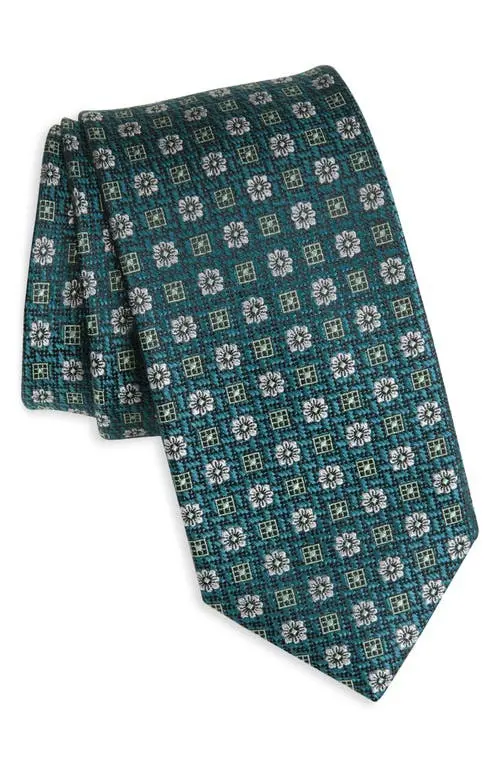 Nordstrom Montagna Neat Floral Medallion Silk Jacquard Neck Tie - Jade