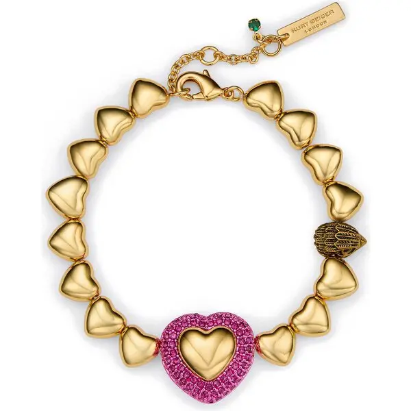 Kurt Geiger Pavé Crystal Heart Link Bracelet - Gold/pink