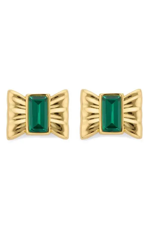 Kurt Geiger Bow Crystal Stud Earrings - Gold/green