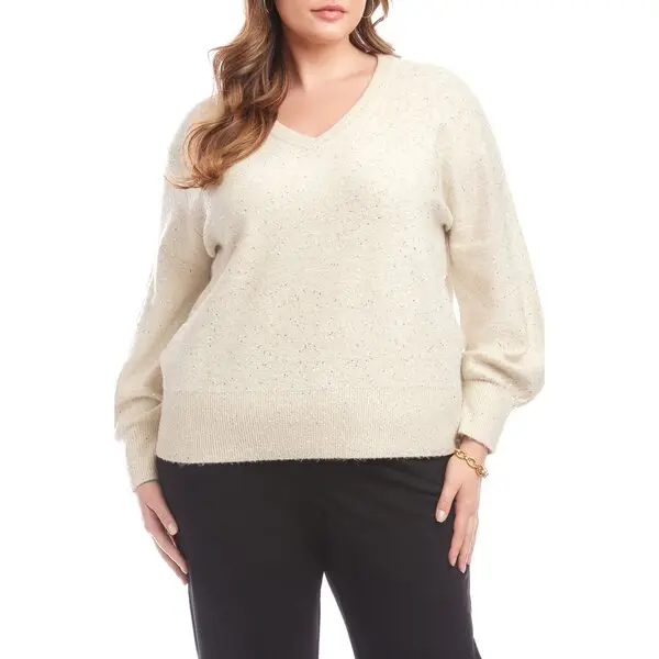 Karen Kane Sequin V-neck Sweater - Sand