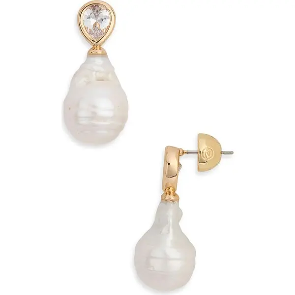 Ettika Freshwater Pearl Drop Earrings - Gold