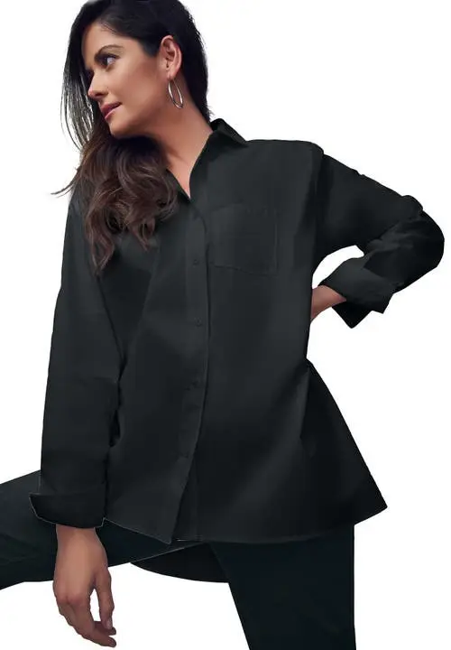 JESSICA LONDON Stretch Cotton Oversized Poplin Shirt - Black