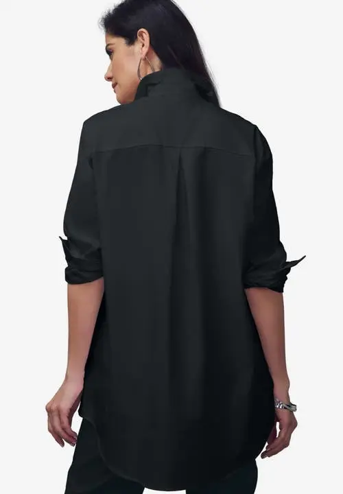 JESSICA LONDON Stretch Cotton Oversized Poplin Shirt - Black