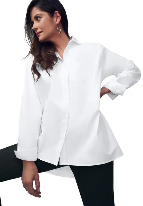 JESSICA LONDON Stretch Cotton Oversized Shirt - White