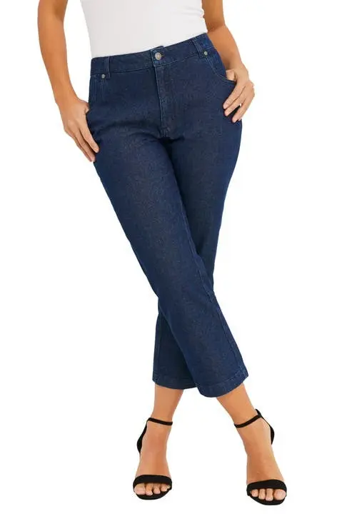 JESSICA LONDON Classic Cotton Denim Capri Pants - Indigo
