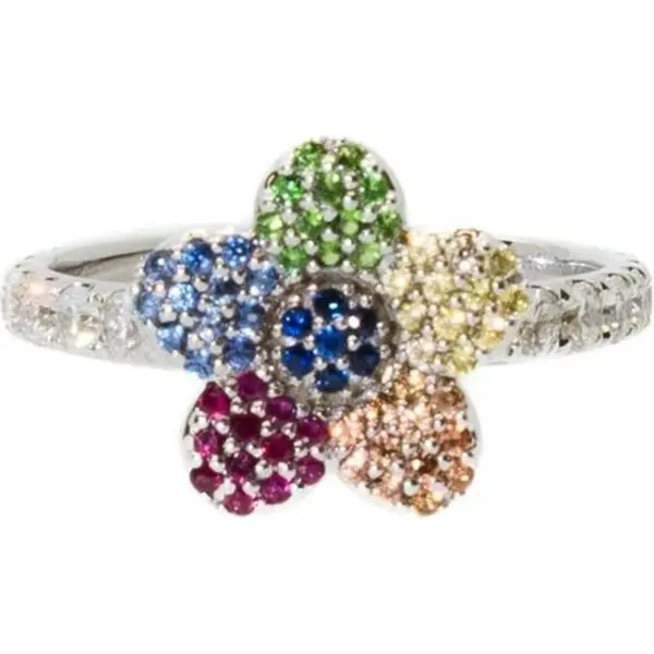 Fry Powers Flower Powers Pave Ring With Sapphires - Rainbow Multi